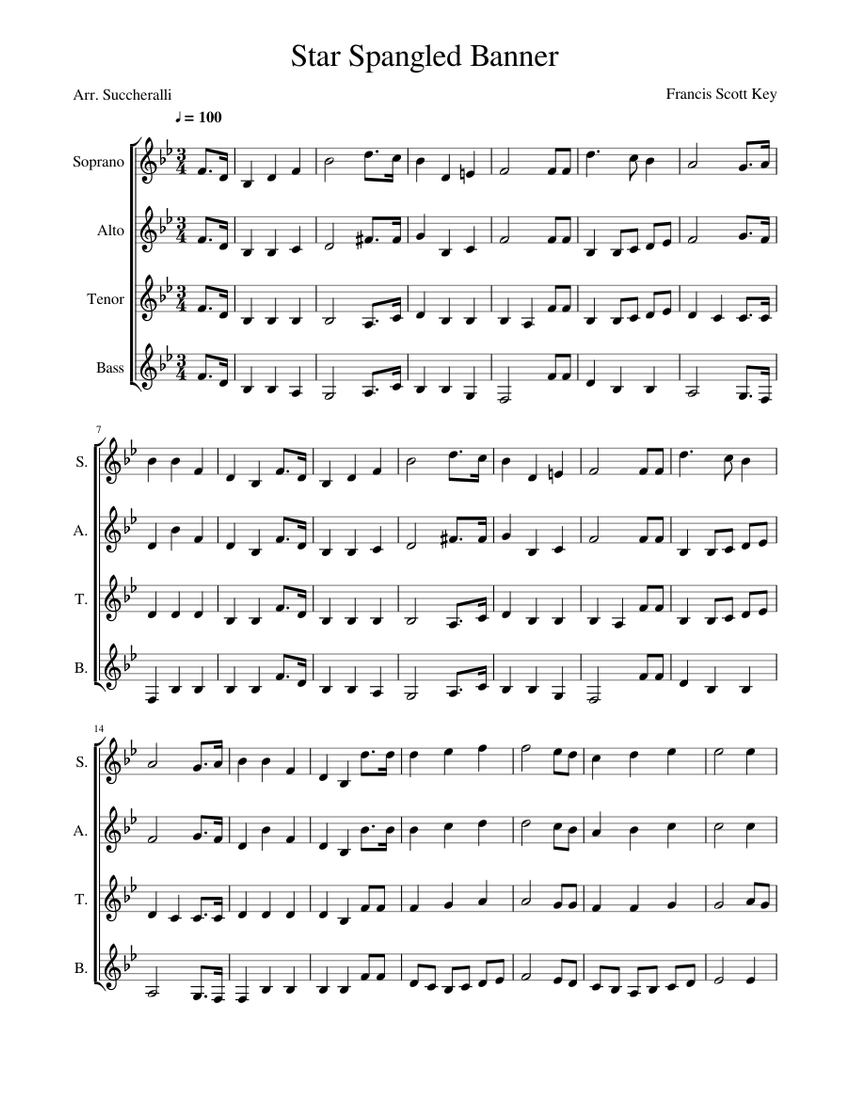 Star Spangled Banner Sheet music for Soprano, Alto, Tenor, Bass voice ...