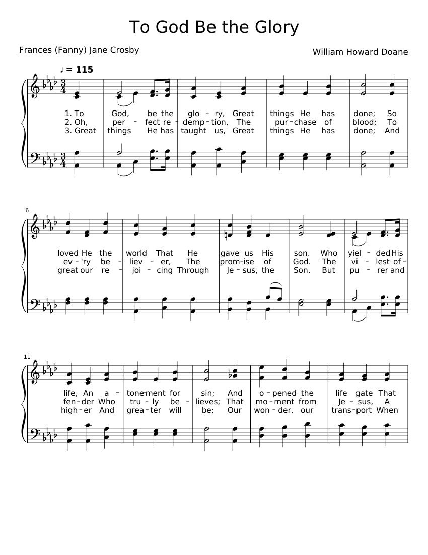 To God Be the Glory Sheet Music for Piano (Solo) Easy | MuseScore.com