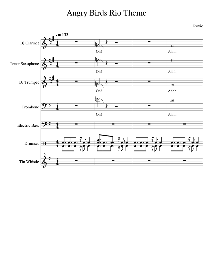 Angry Birds Rio Theme Sheet Music for Trombone, Clarinet in b-flat ...