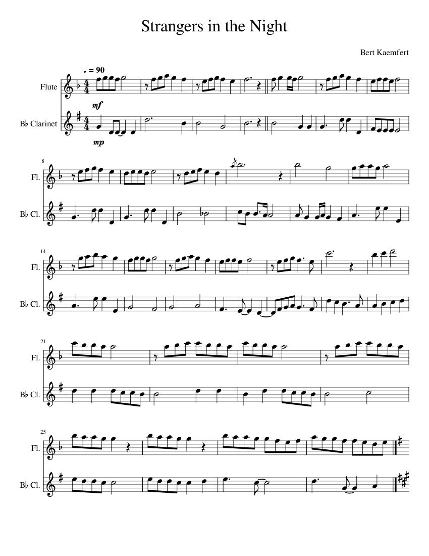 Strangers in the Night for Flute & Clarinet Sheet Music for Flute ...