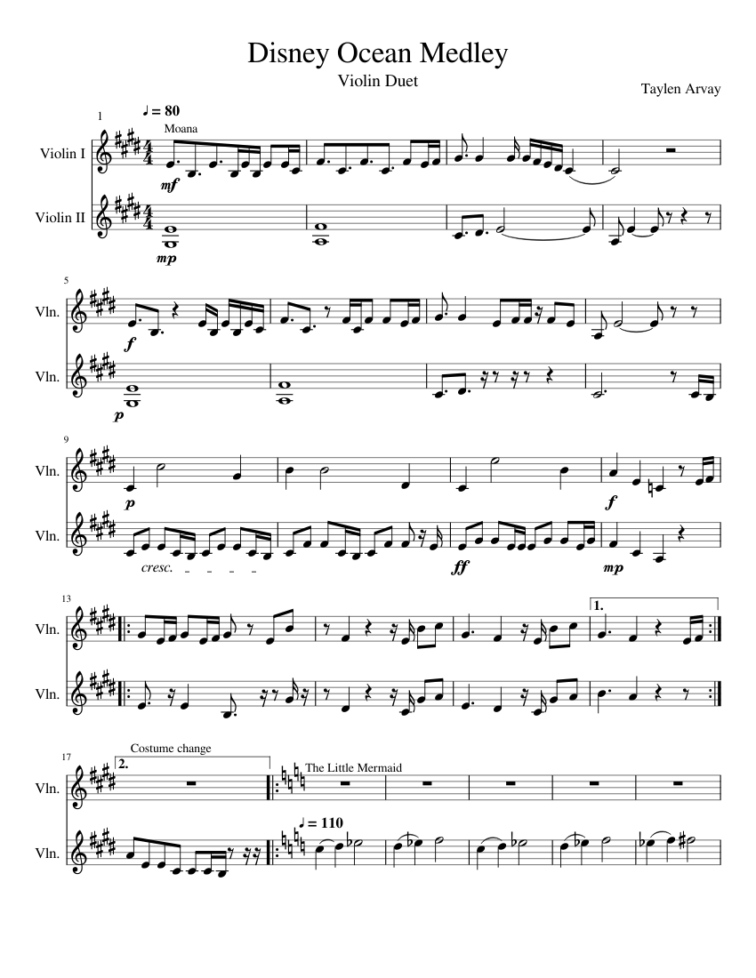 Ocean Medley Sheet Music for Violin (String Duet) | MuseScore.com