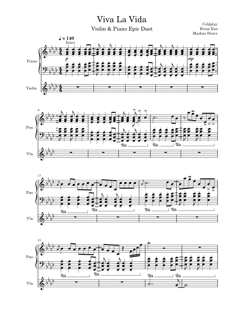 Viva la Vida – Violin & Piano Epic Duet - Coldplay Sheet music for ...