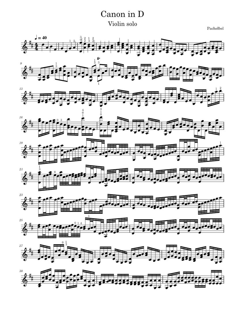 Canon in D for violin solo Sheet Music for Violin (Solo) | MuseScore.com