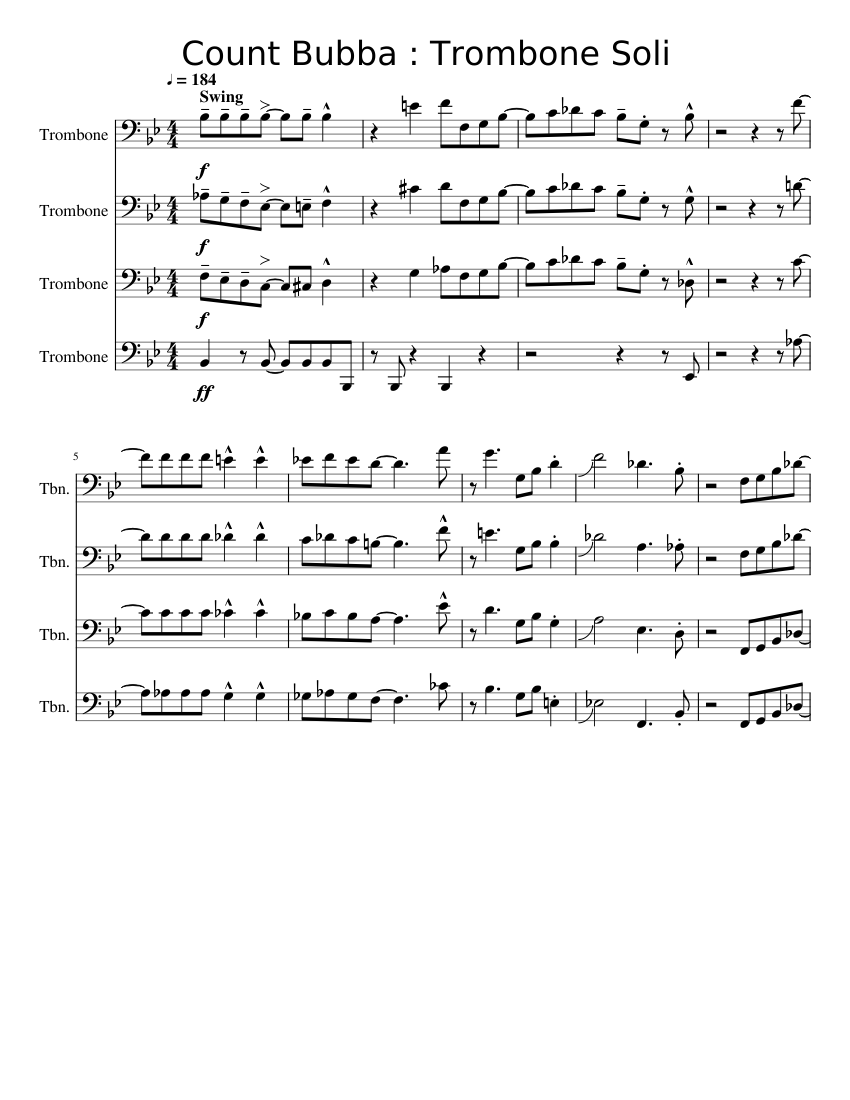 Count Bubba Trombone Soli Sheet Music for Trombone (Mixed Quartet ...