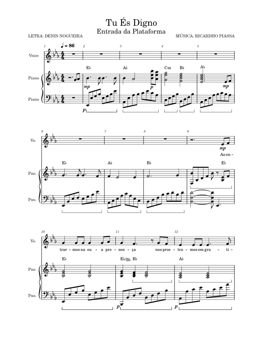 Tu És Digno Sheet music for Piano, Vocals (Piano-Voice) | Musescore.com