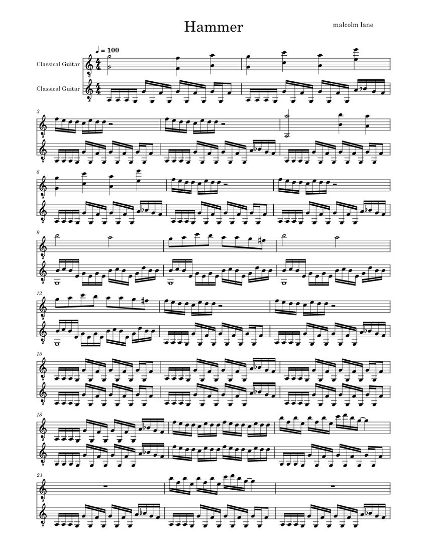 Hammer Sheet music for Guitar (Mixed Duet) | Musescore.com