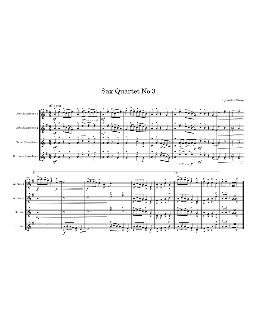 Sax Quartet No.3 Sheet music for Saxophone alto, Saxophone tenor ...