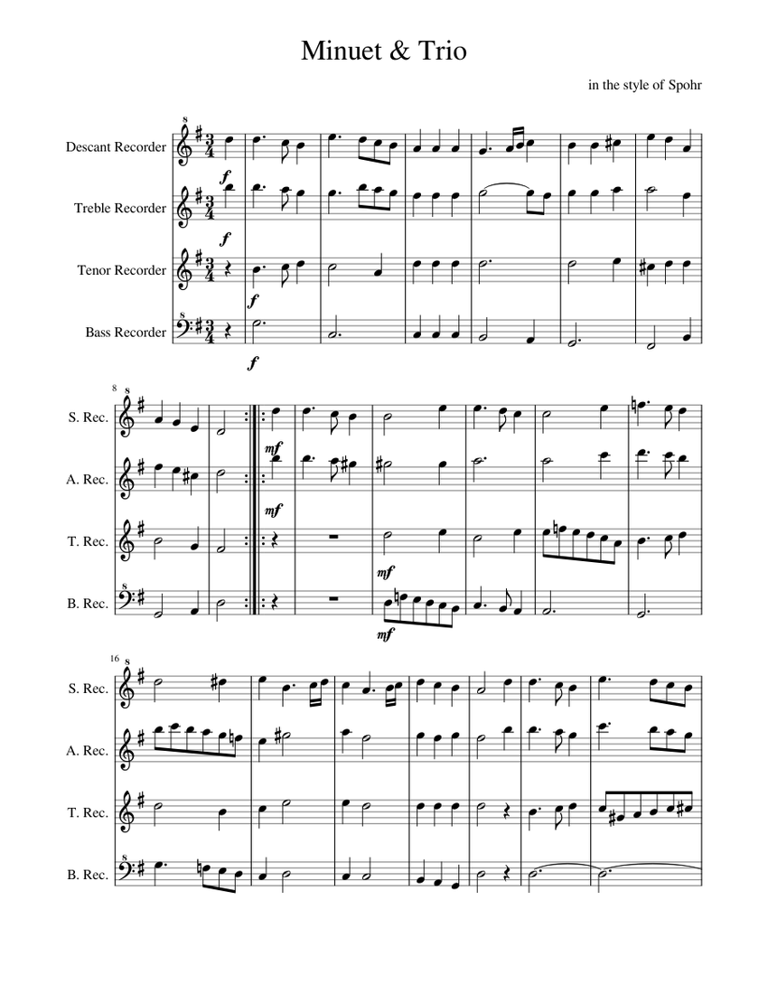 Minuet & Trio Sheet music for Recorder (Mixed Quartet) | Musescore.com