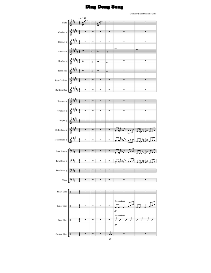 Ding Dong Song Sheet Music for Trombone, Euphonium, Tuba, Mellophone ...