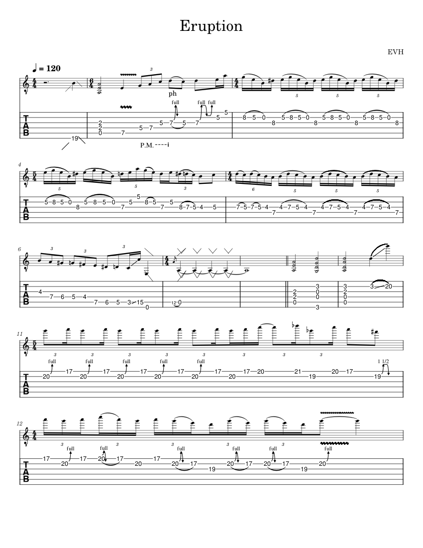 Eruption – Van Halen Sheet Music and Tab for Guitar (Solo) | MuseScore.com