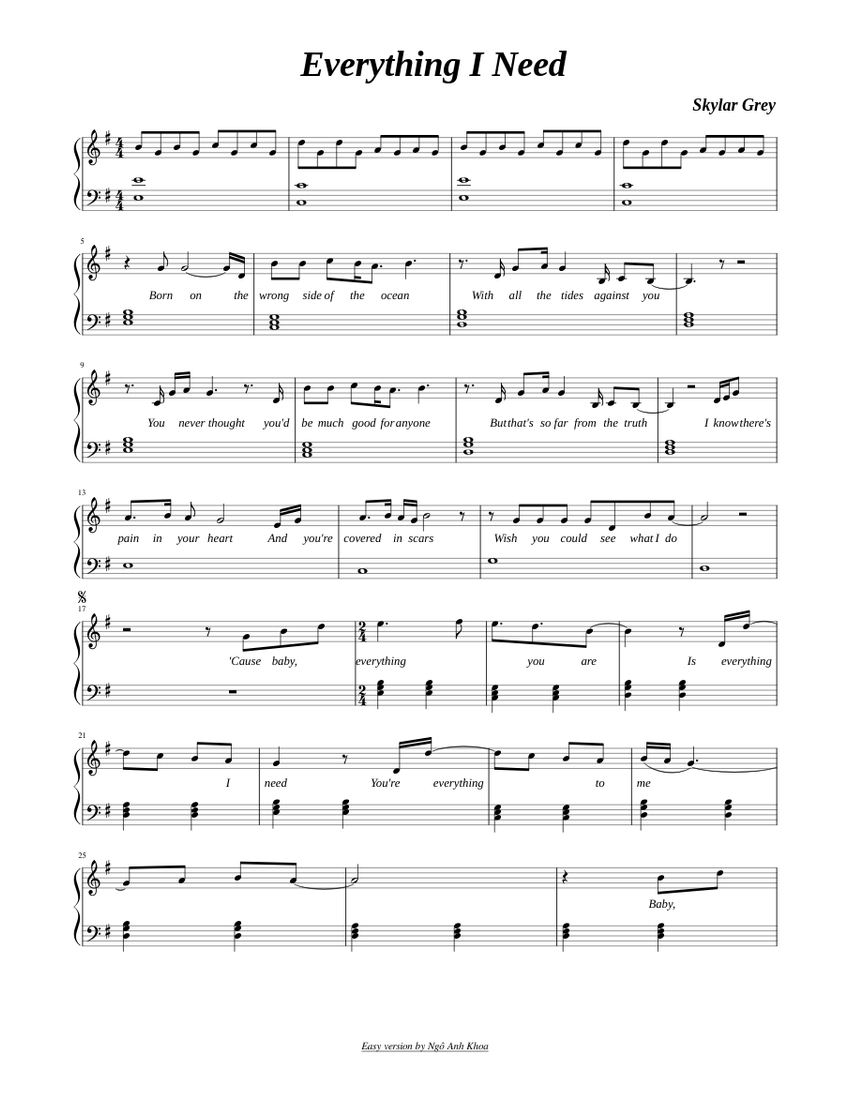 Aquaman - everything i need – Skylar Grey Everything I Need Sheet Music ...