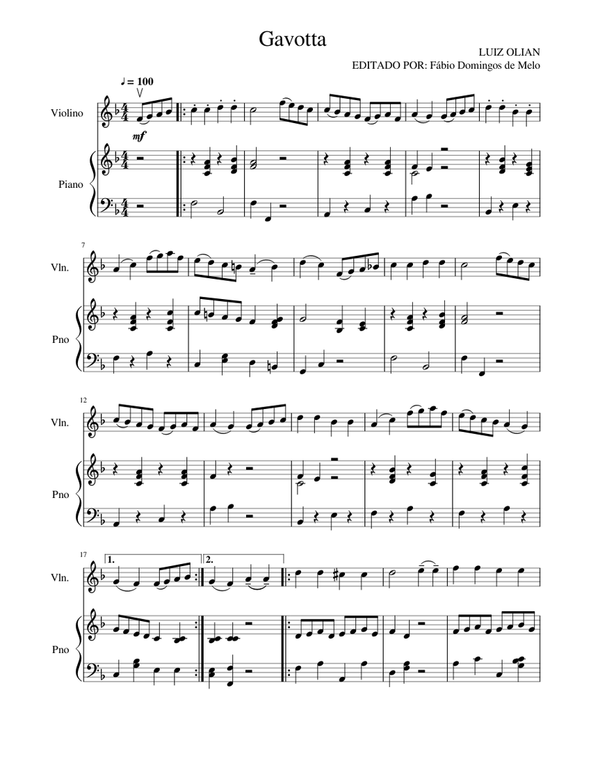 Gavotta Sheet music for Piano, Violin (Solo) | Musescore.com
