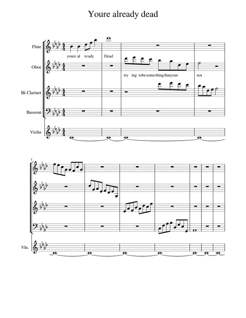Youre_already_dead Sheet music for Flute, Oboe, Clarinet in b-flat ...