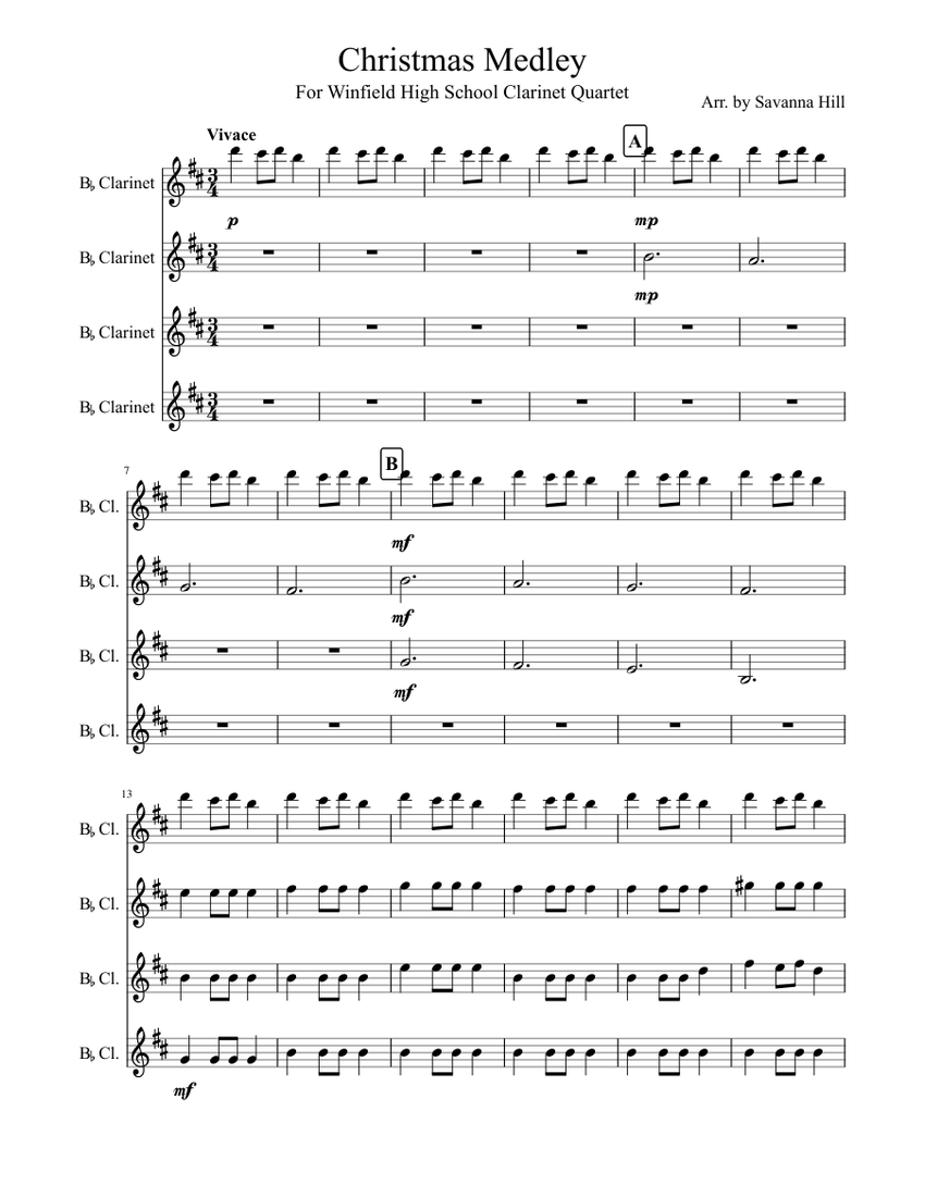 Christmas Medley Sheet music for Woodwinds (other) (Mixed Quartet ...