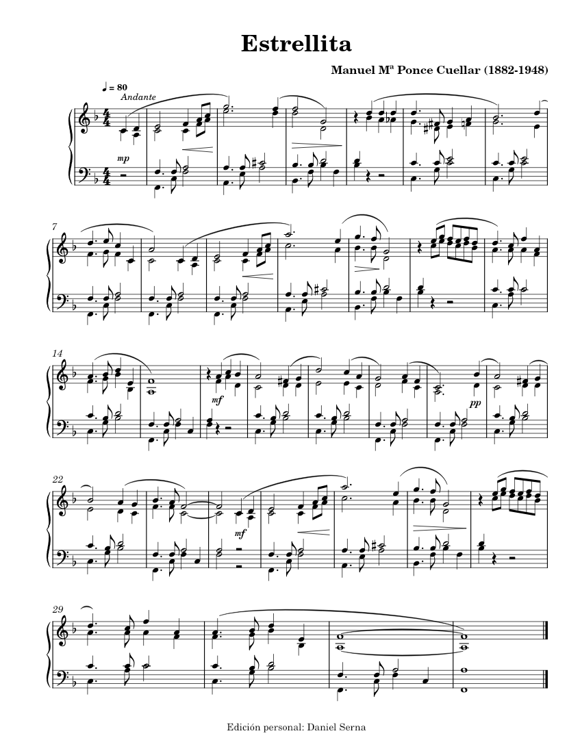 Estrellita – Manuel María Ponce Sheet music for Piano (Solo ...