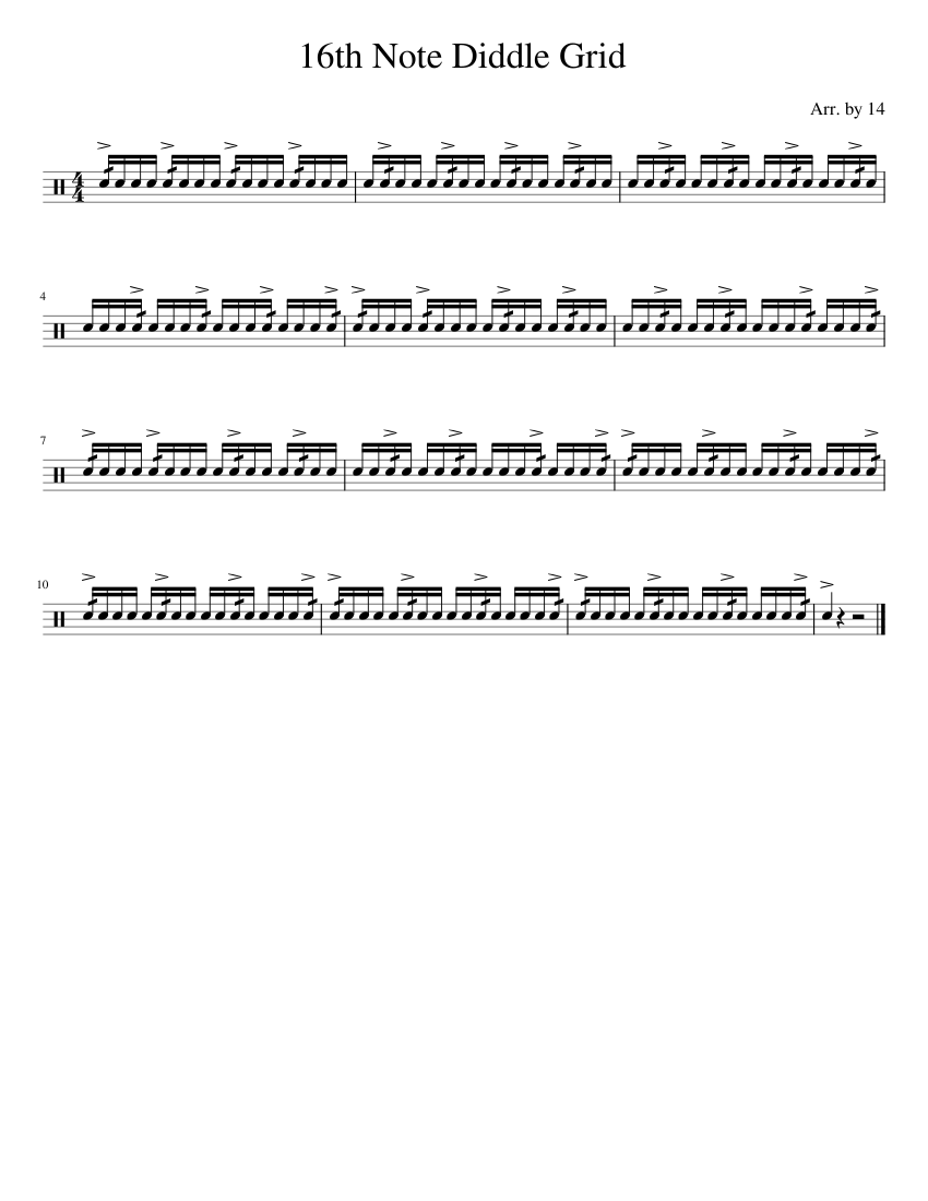 16th Note Diddle Grid Sheet Music for Snare drum (Percussion Ensemble ...
