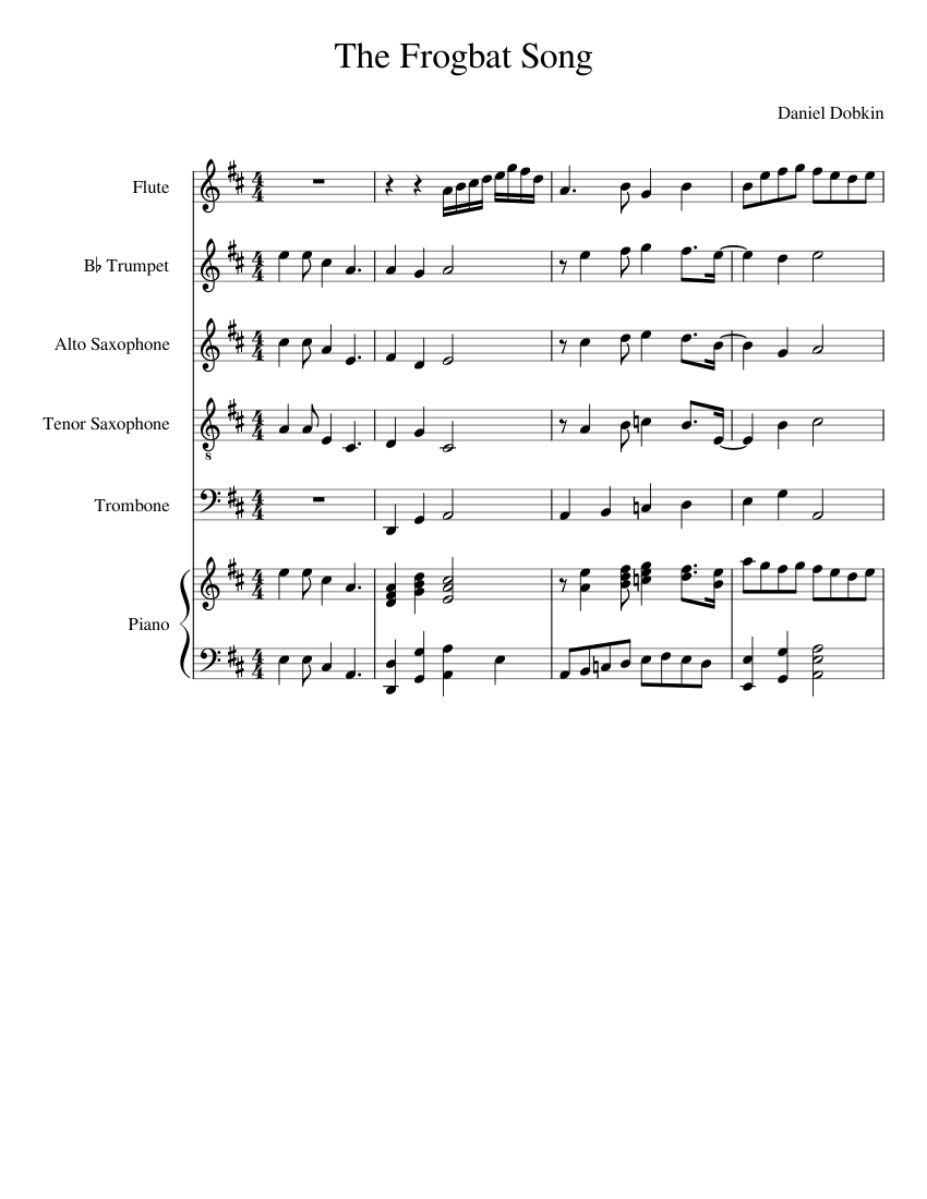 The Frogbat Song Sheet music for Piano, Trombone, Flute, Saxophone alto ...