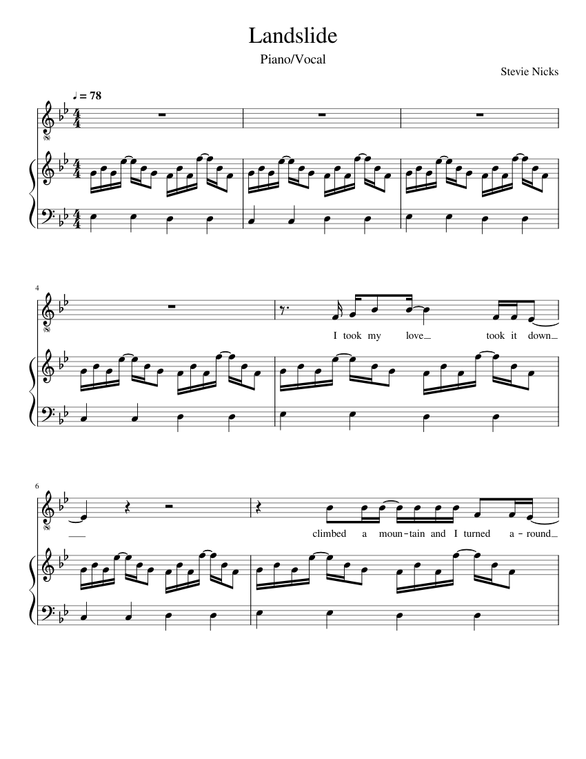 Landslide Sheet Music with Chords for Piano, Vocals (Piano-Voice ...
