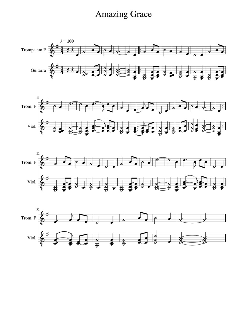 Amazing Grace Sheet music for French horn, Guitar (Mixed Duet ...