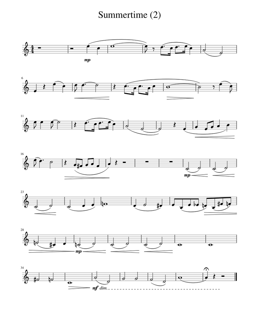 Summertime 2 Sheet music for Saxophone tenor (Solo) | Musescore.com