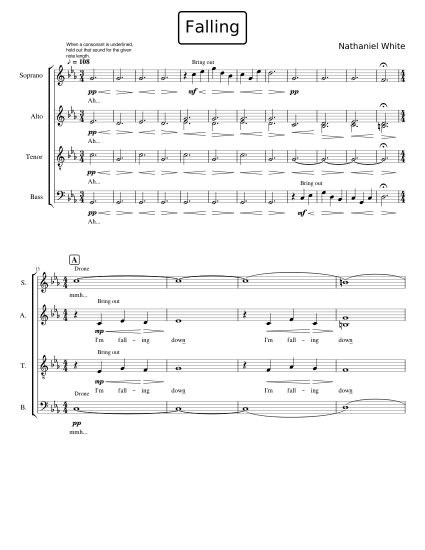Falling Sheet Music for Soprano, Alto, Tenor, Bass voice (Choral ...