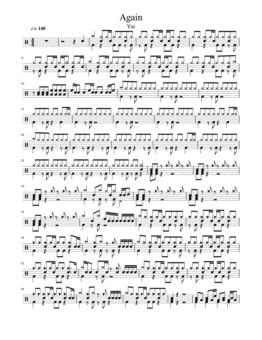 Again Yui Sheet Music for Drum group (Solo) | MuseScore.com