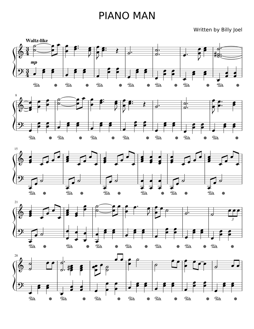 Piano Man - Billy Joel Sheet Music for Piano (Solo) | MuseScore.com