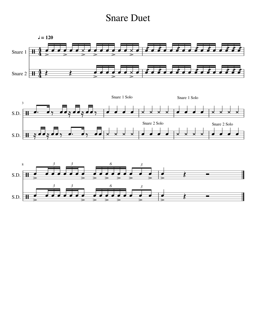 Snare Duet Sheet music for Snare drum (Percussion Duet) | Musescore.com