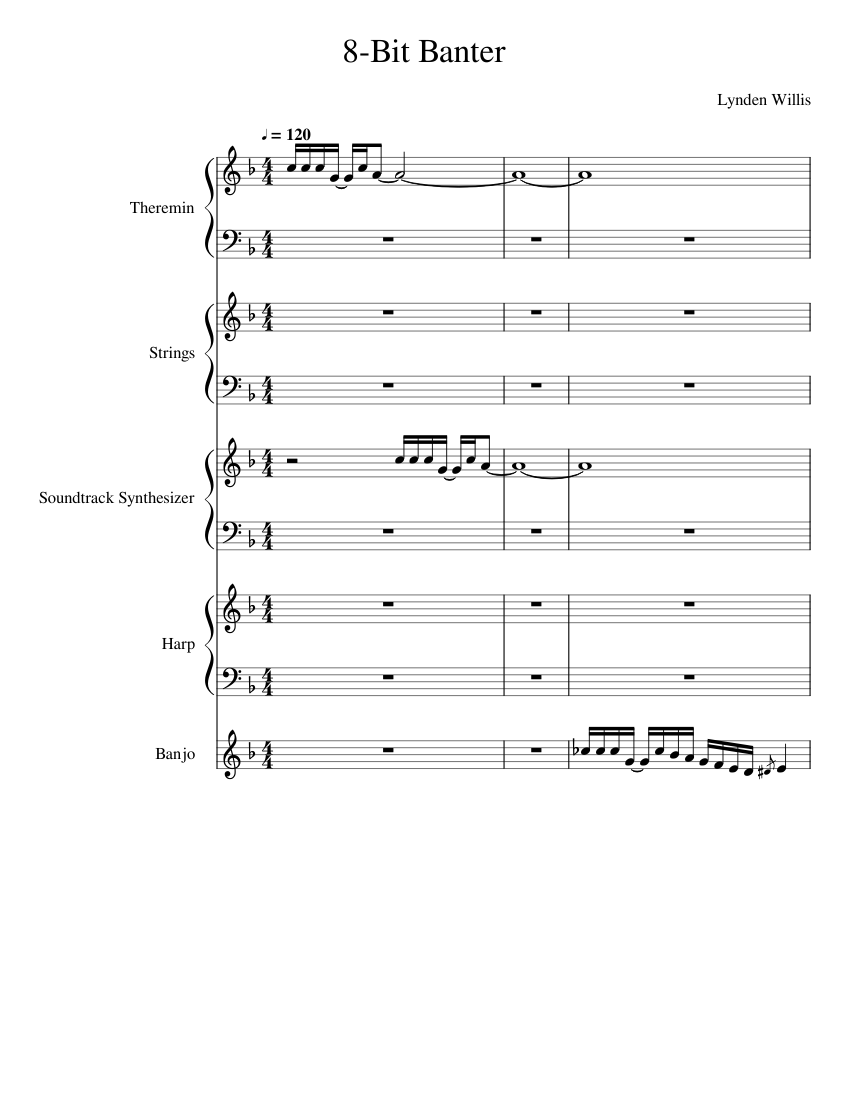 8-Bit_Banter Sheet music for Harp, Strings group, Synthesizer, Banjo ...