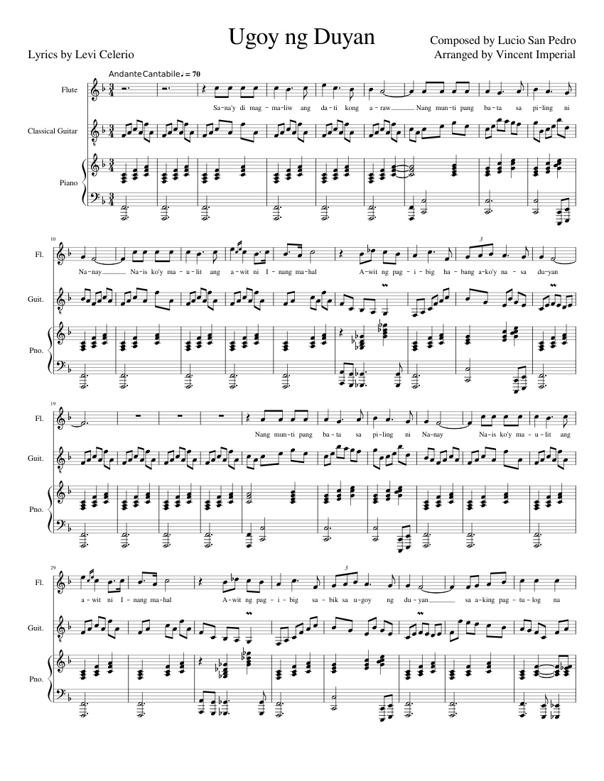 Ugoy ng Duyan Draft Sheet Music for Piano, Flute, Guitar (Mixed Trio) | MuseScore.com