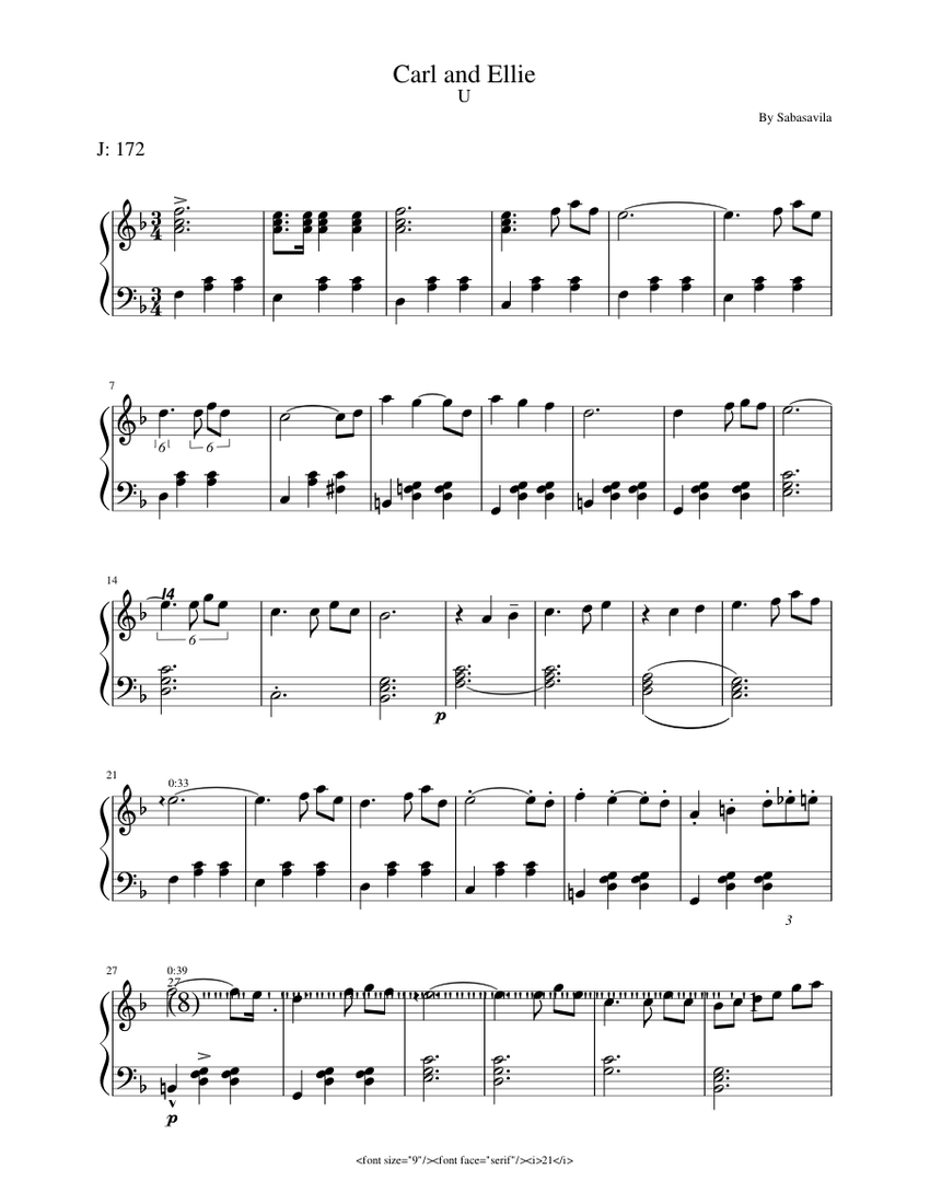 UP Theme - Carl and Ellie Sheet Music for Piano (Solo) | MuseScore.com