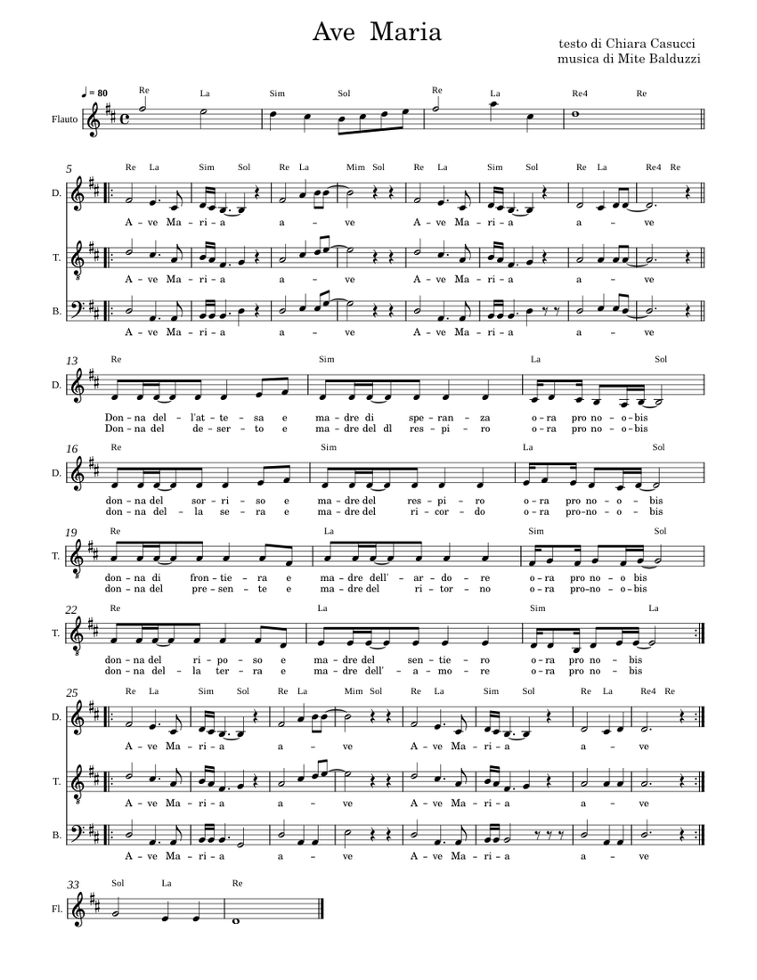 Ave Maria Sheet Music with Chords for Tenor, Bass voice, Female, Flute ...