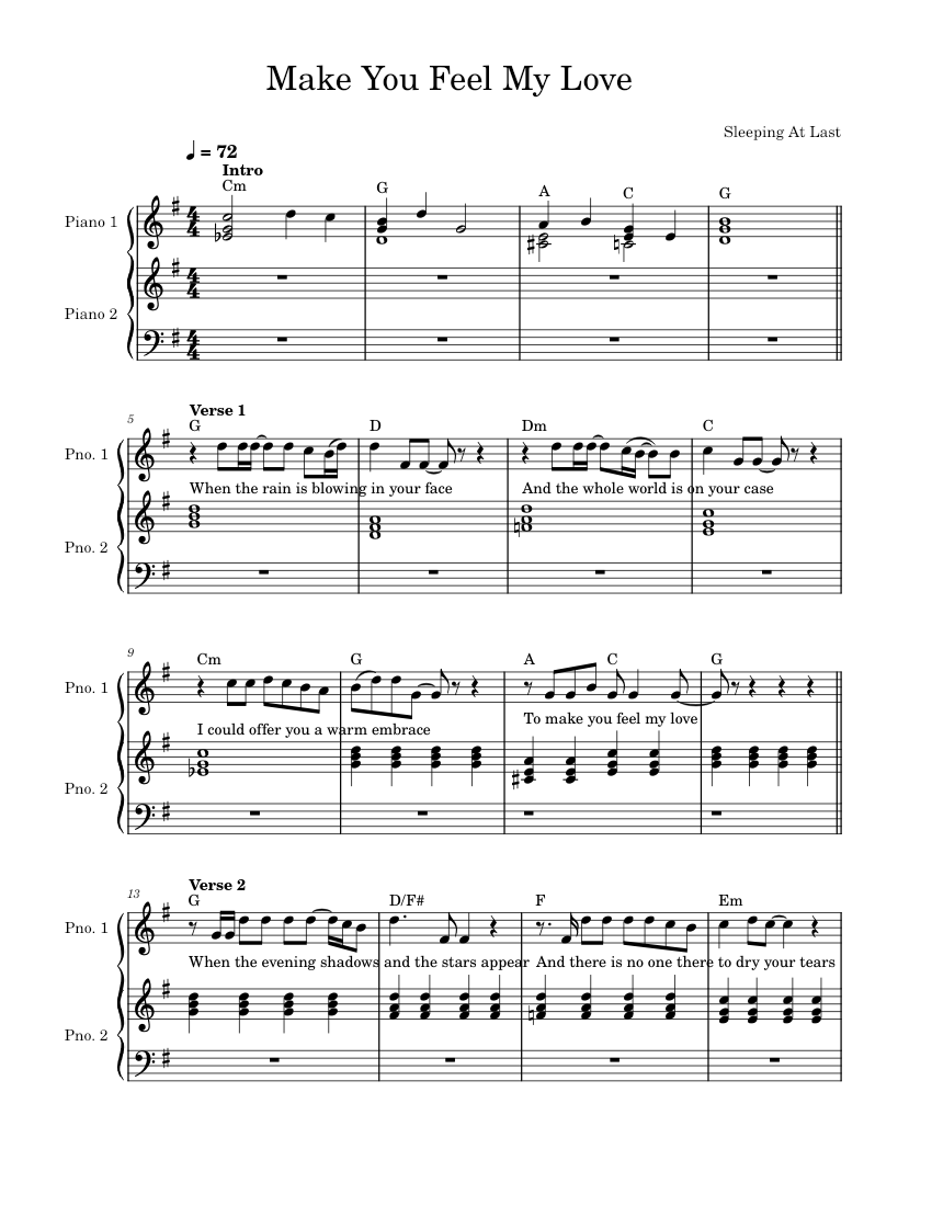 Make you feel my love – Sleeping at Last Piano Sheet Music for Piano (Solo) | MuseScore.com