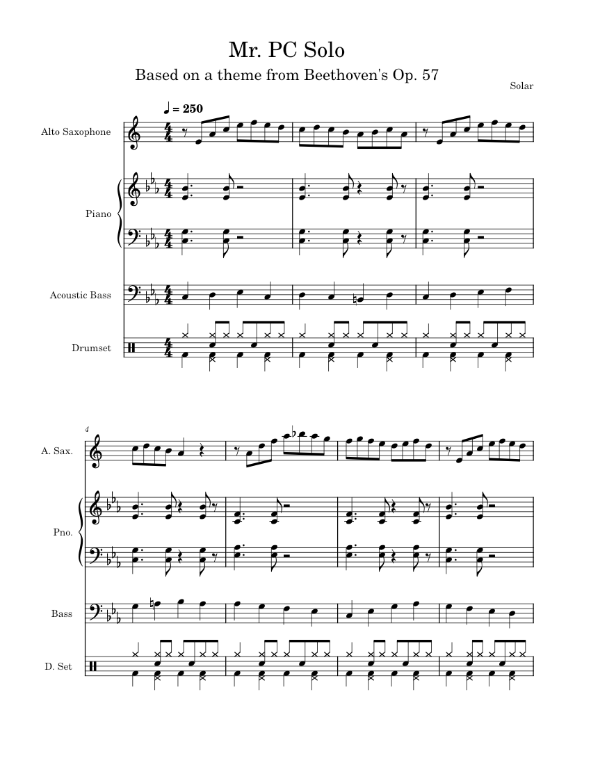 Mr. PC Solo Sheet Music for Piano, Saxophone alto, Bass guitar, Drum ...
