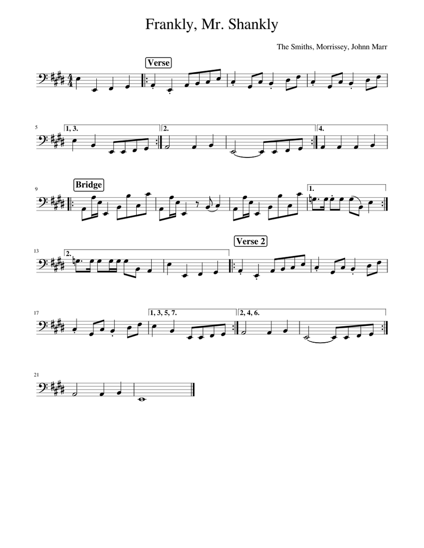 Frankly, Mr. Shankly (Bass) Sheet Music for Piano (Solo) Easy ...