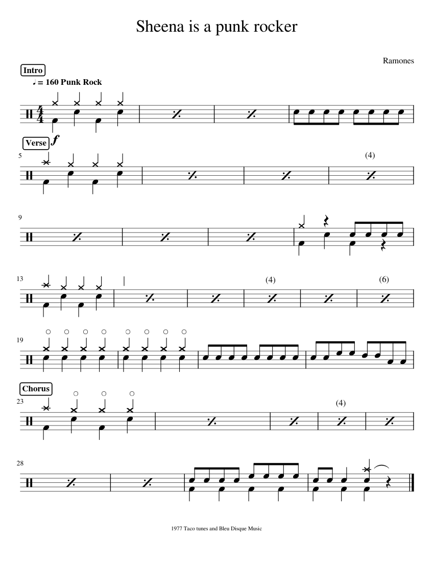 Sheena is a punk rocker Sheet Music for Drum group (Solo) | MuseScore.com