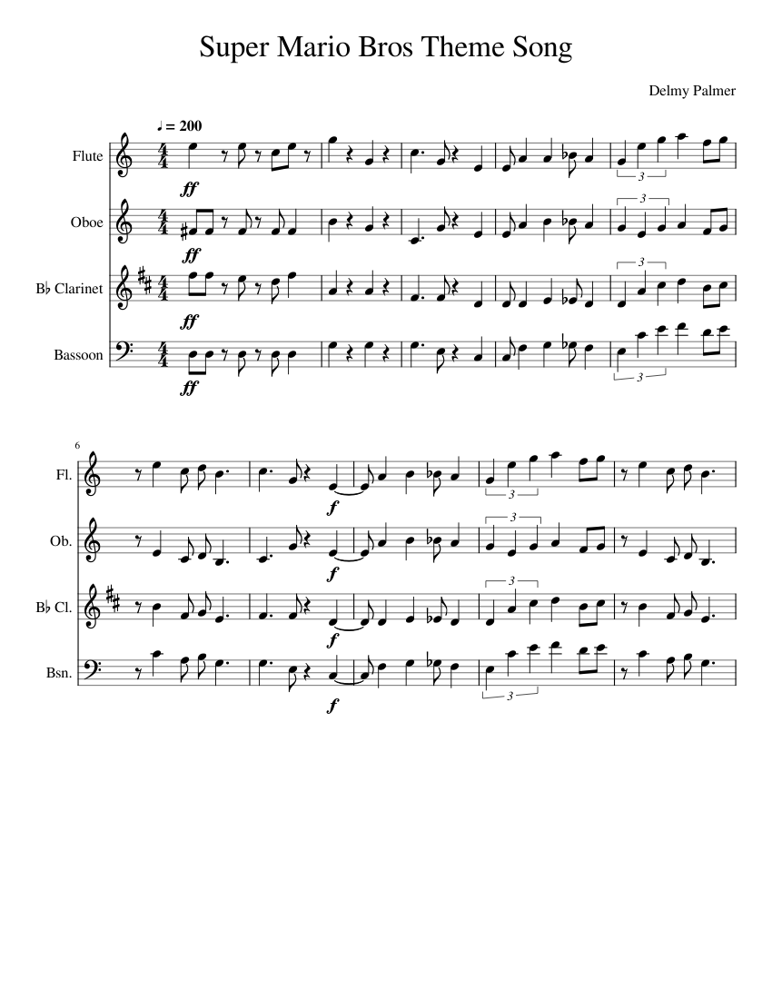 Super_Mario_Bros_Theme_Song Sheet music for Flute, Oboe, Clarinet in b ...
