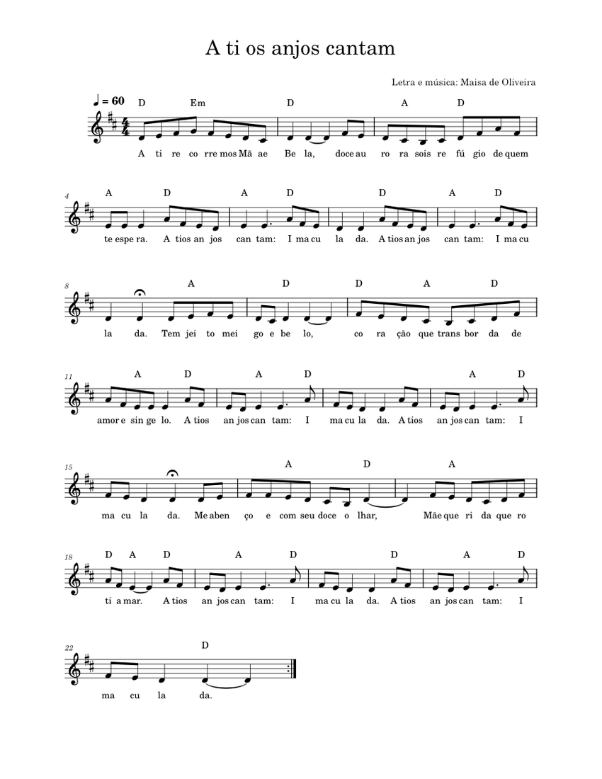 A ti os anjos cantam em D Sheet music for Piano (Solo) Easy | Musescore.com