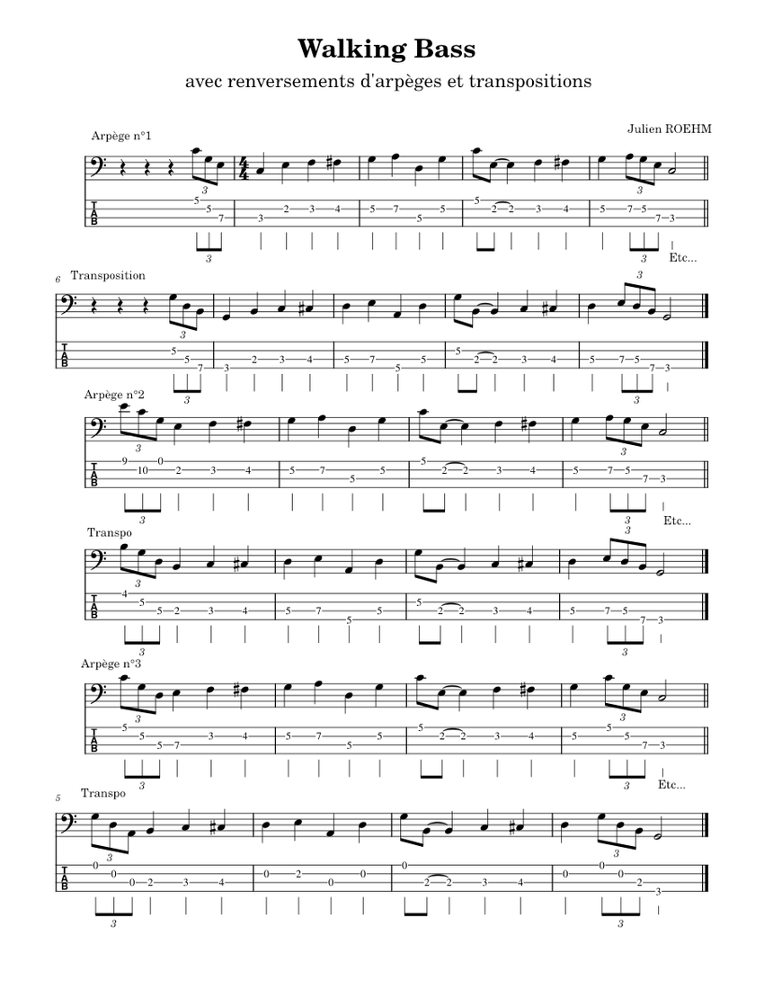 Walking Bass-Blues-Jazz-Arpeggios Sheet Music and Tab for Bass guitar ...