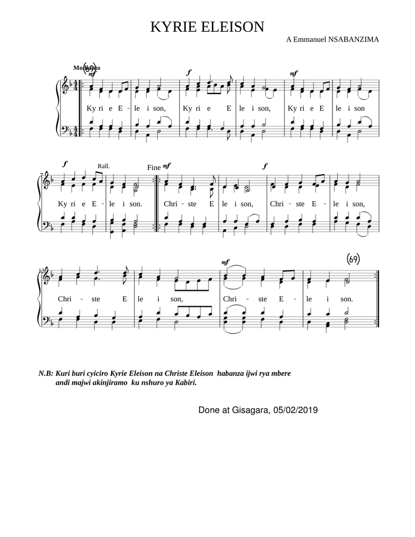 KYRIE ELEISON Sheet Music for Piano (Solo) Easy | MuseScore.com