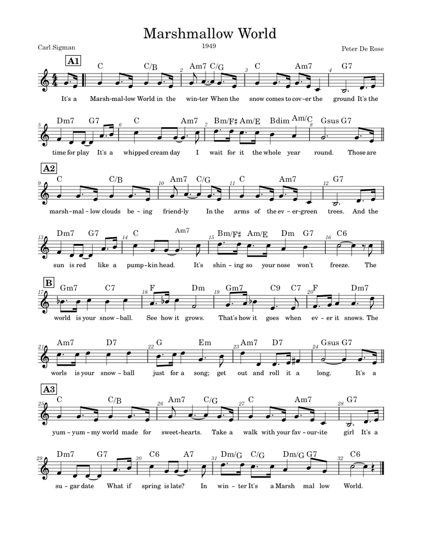 A Marshmallow World – Bing Crosby, Dean Martin, Johnny Mathis Sheet ...