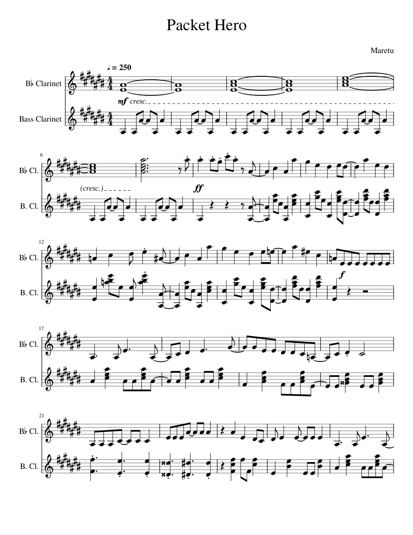 Packet Hero Sheet Music for Clarinet in b-flat, Clarinet bass (Solo ...