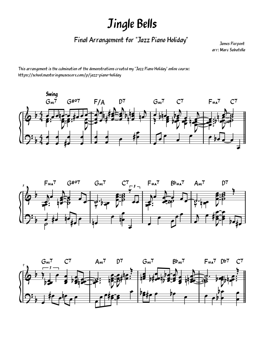 Jingle Bells – Jazz Piano Holiday (Final Arrangement) Sheet Music with ...
