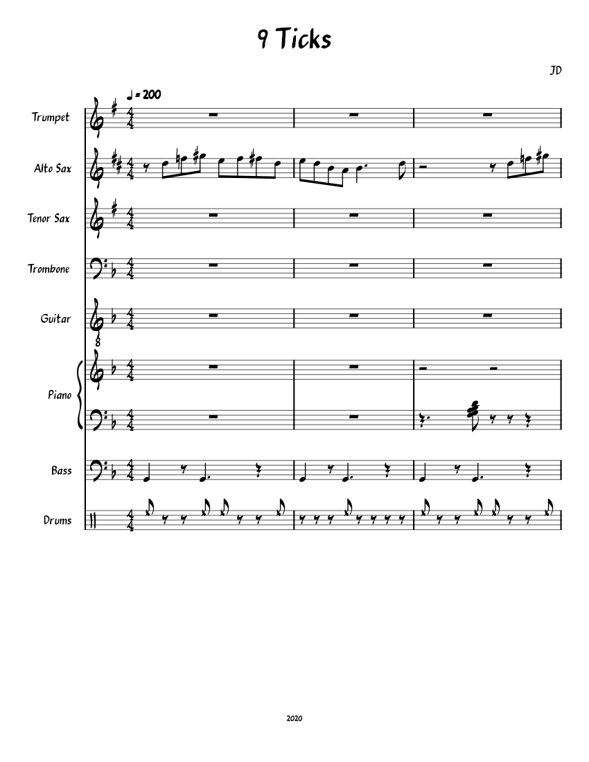 9 Ticks Sheet music for Piano, Trombone, Saxophone alto, Saxophone ...