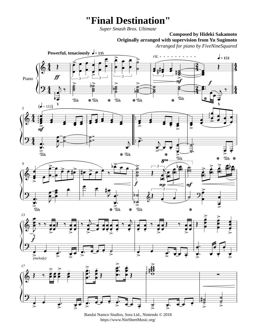 Super Smash Bros. Ultimate - "Final Destination" Sheet Music for Piano ...