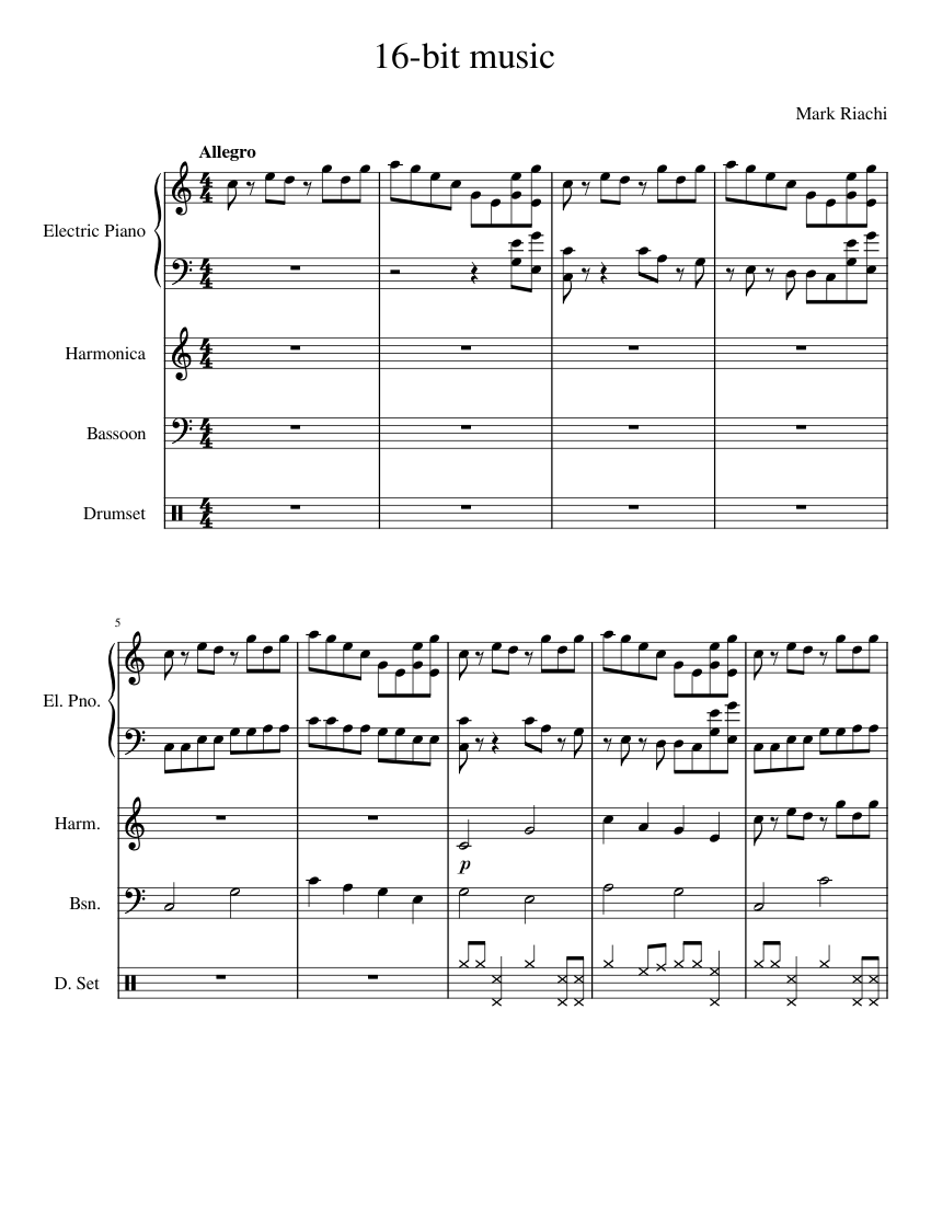 (16)-bit music Sheet music for Piano, Bassoon, Drum group, Harmonica ...