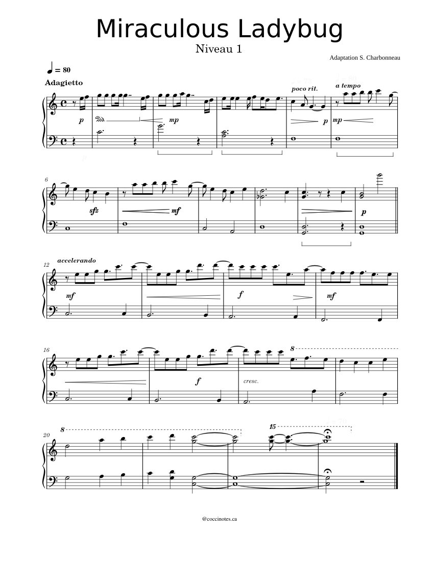 Miraculous Ladybug - Piano Level 1 Sheet Music for Piano (Solo) Easy ...
