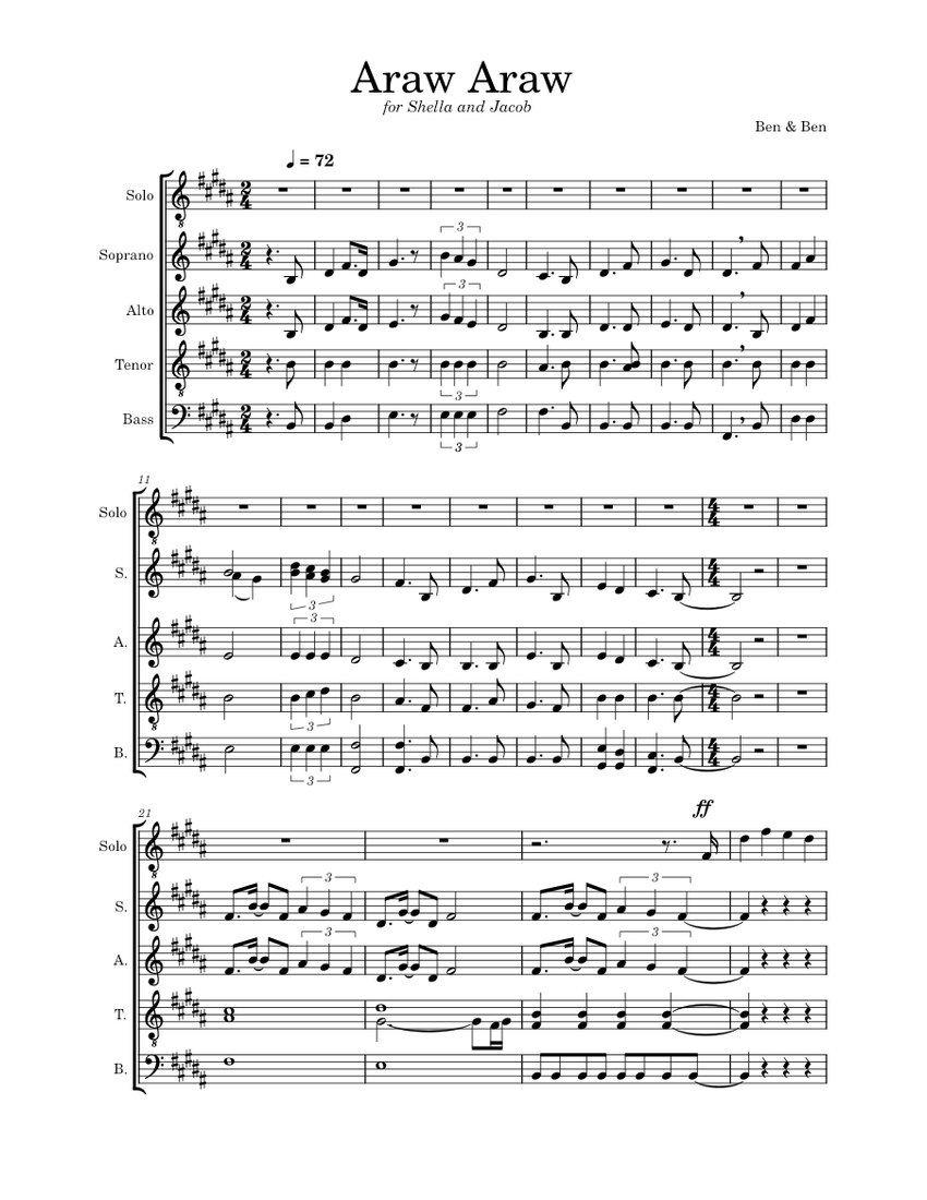 Araw Araw SATB record Sheet music for Soprano, Alto, Tenor, Bass voice ...