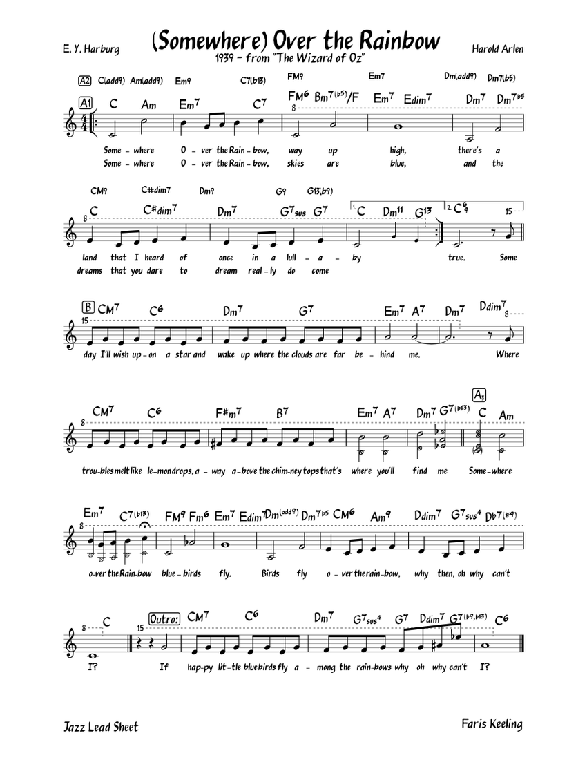 Somewhere Over The Rainbow – Lead Sheet Sheet Music with Chords for ...