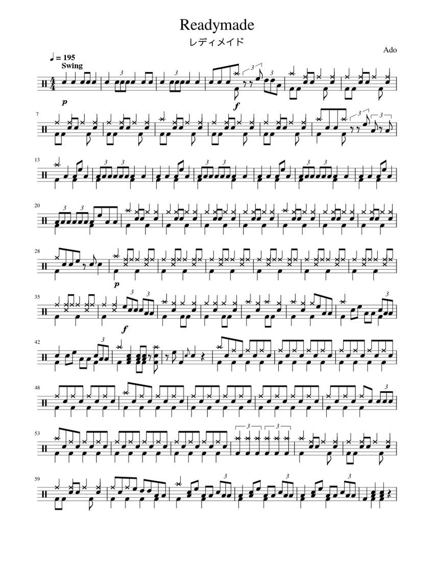 Readymade – Ado Sheet Music for Drum group (Solo) | MuseScore.com